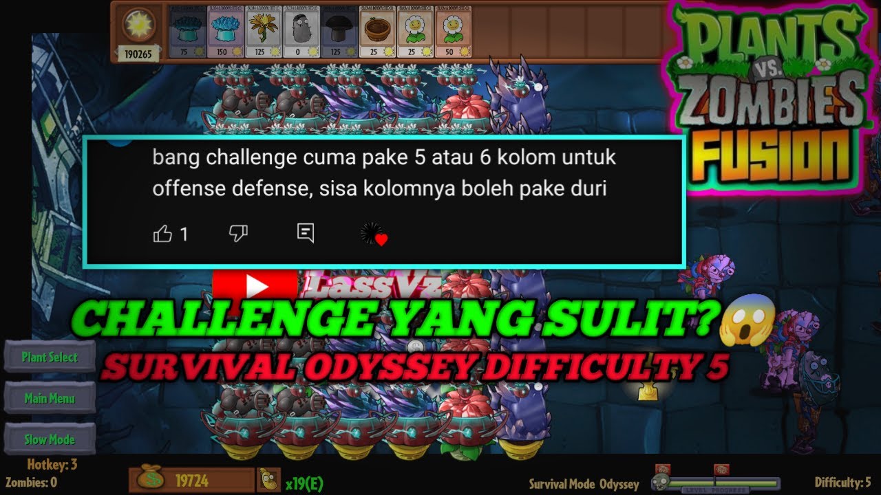 CHALLENGE CUMAN MENTOK DI BARIS 6! SURVIVAL ODYSSEY DIFFICULTY 5【PVZ ...