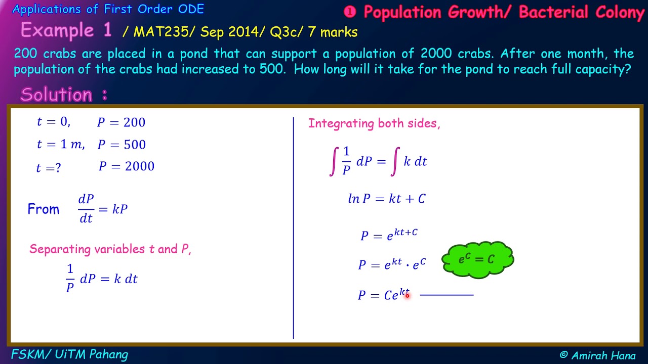 applications of first order ODE (example 1 - population growth) - YouTube