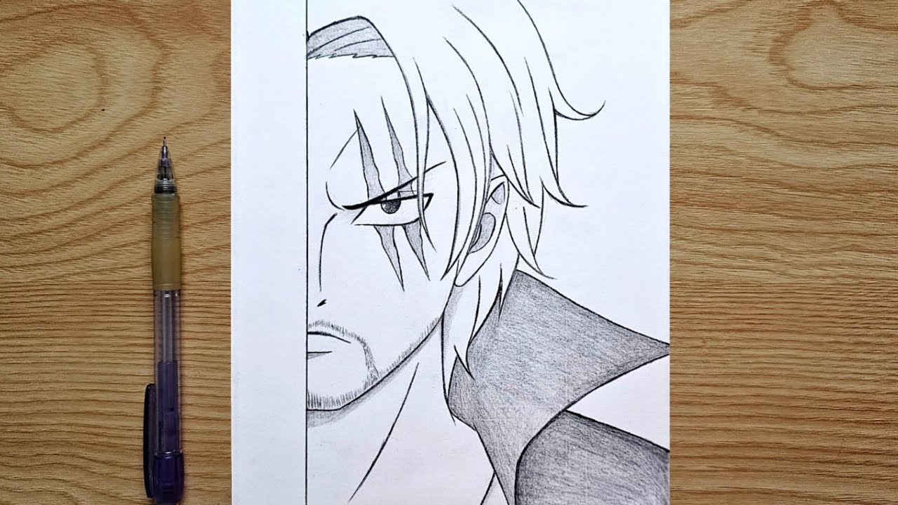 Easy anime half face drawing | How to draw Shanks from One Piece step ...