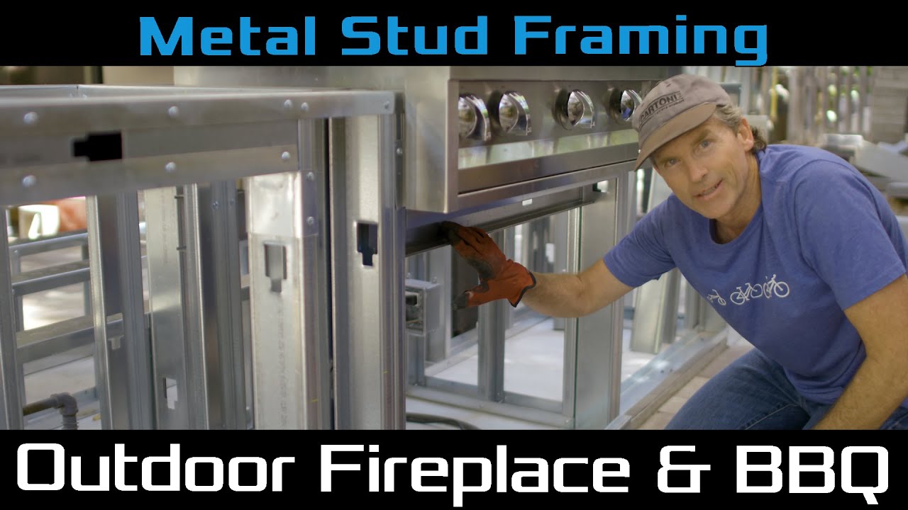 Building an Outdoor BBQ and Fireplace with Metal Framing - YouTube