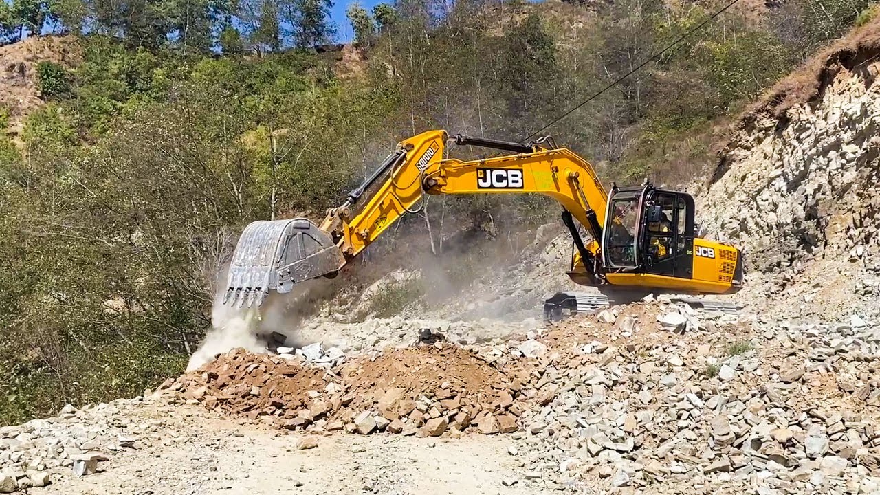 Excavator making new road on hilly region | JCB excavator working video ...
