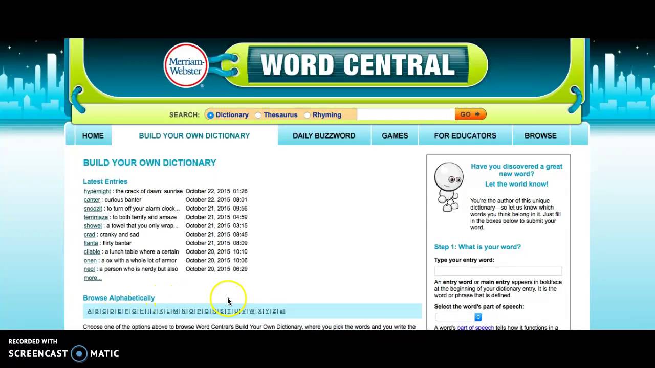 Video #1: Screencast- Wordcentral.com - YouTube