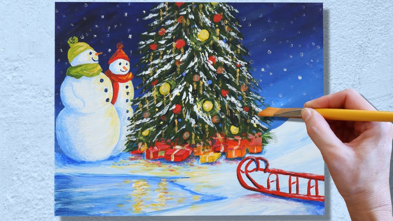 How to Paint Snowmen and a Christmas Tree Easy! - YouTube