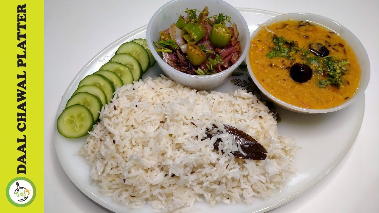 Daal Chawal With Onion Salad Recipe || Homemade Daal Chawal Plater ...