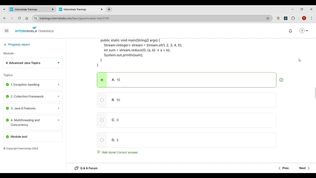 MODULE TEST 4 SOLUTIONS OF CORE JAVA INTERNSHALA - YouTube