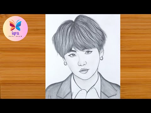 How to Draw BTS Drawing easy Step by step || BTS Suga sketch easy || BTS Army drawing