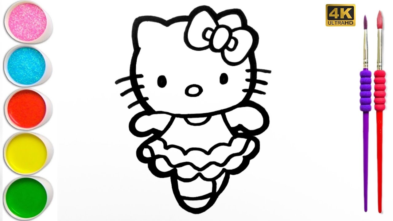 Cute Princess Hello Kitty Drawing, Coloring for kids | Easy step by ...