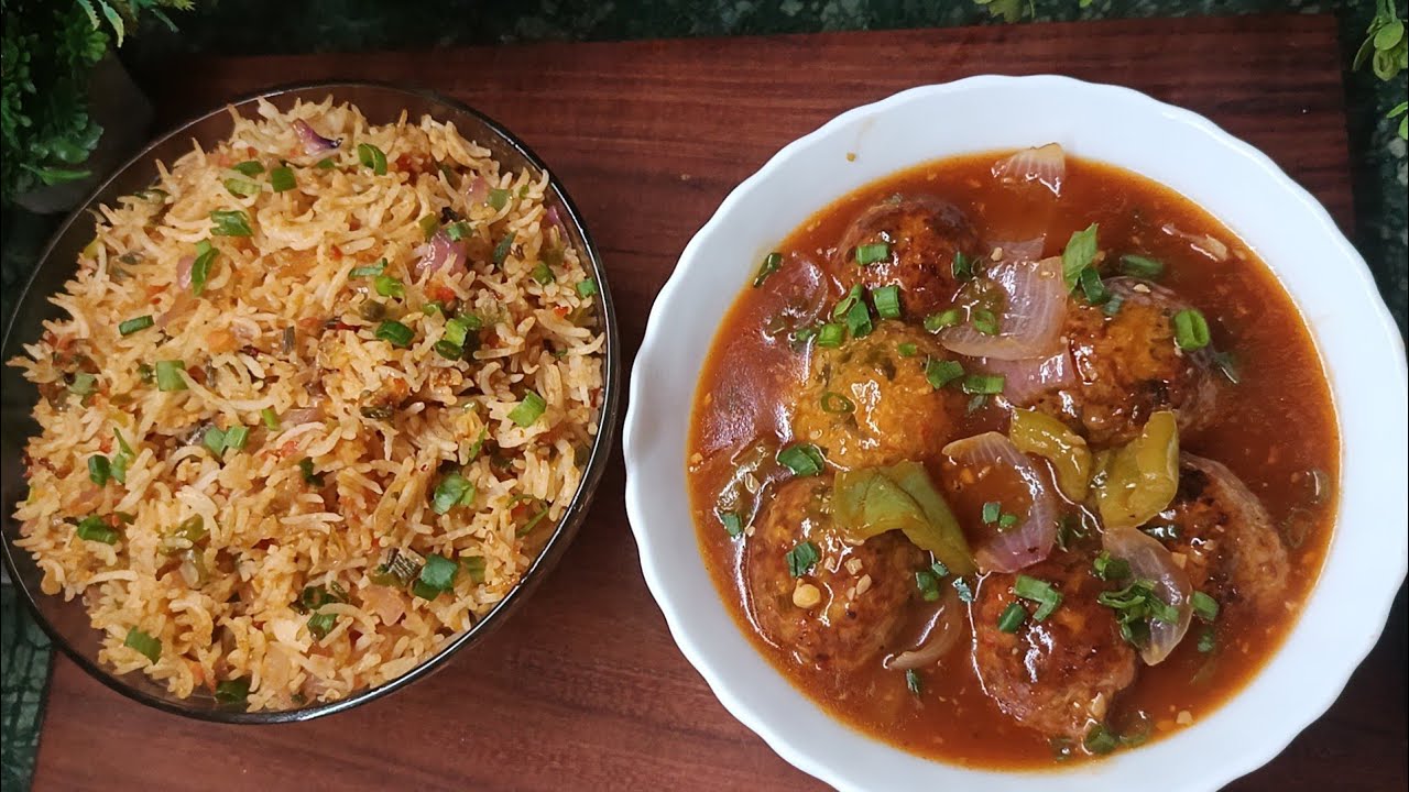 शेजवान फ्राइड राइस और वेज मंचुरियन l Indo-Chinese platter Schezwan ...