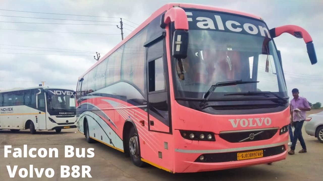Falcon Bus Volvo B8R departing for Ahmedabad from rest stop - YouTube