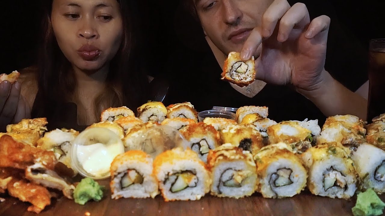 ASMR | Korean Sushi | Crispy chicken | wasabi | Mayonnaise | Coca Cola ...