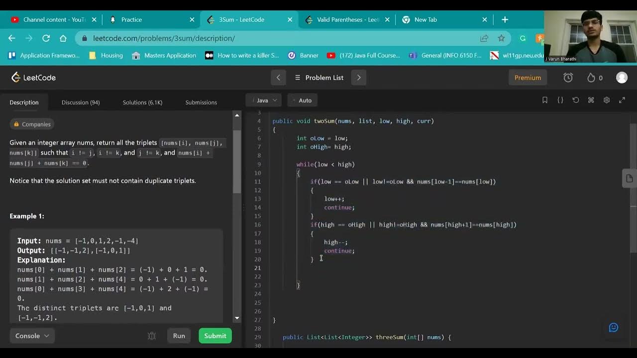 Leetcode 3sum Java Solution On2 Youtube