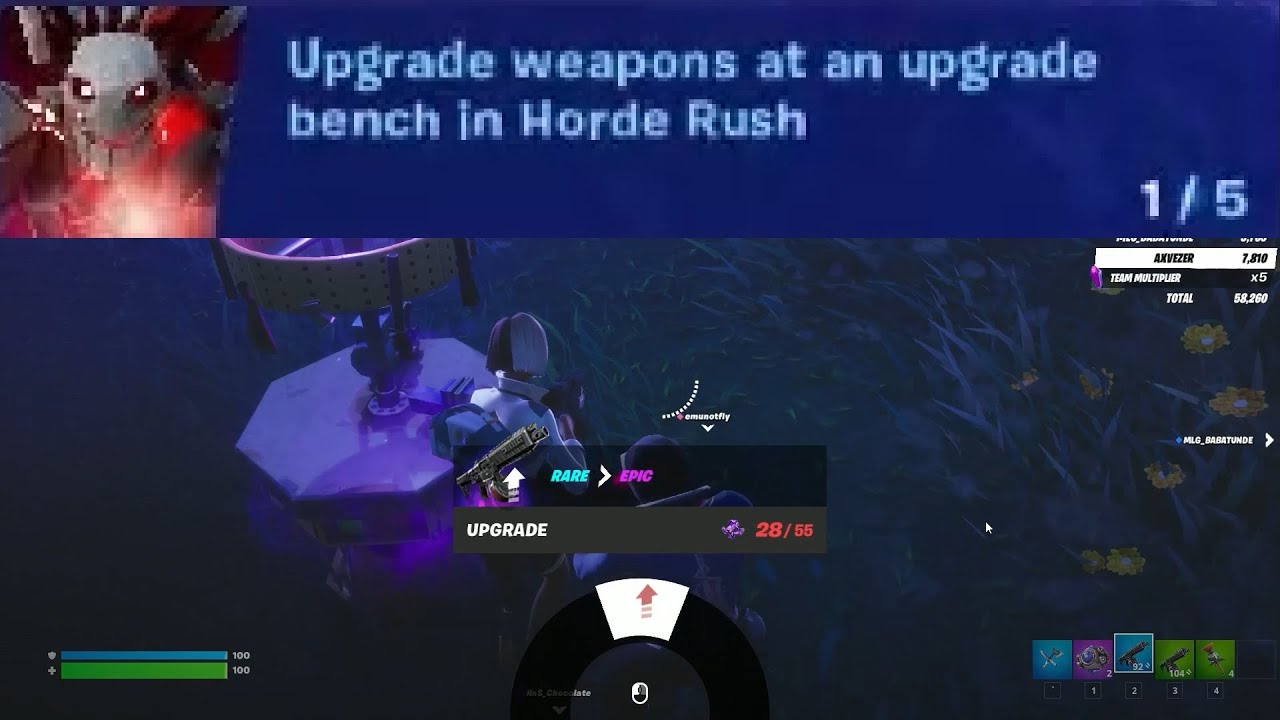 Upgrade weapons at an upgrade bench in Horde Rush Fortnite - YouTube
