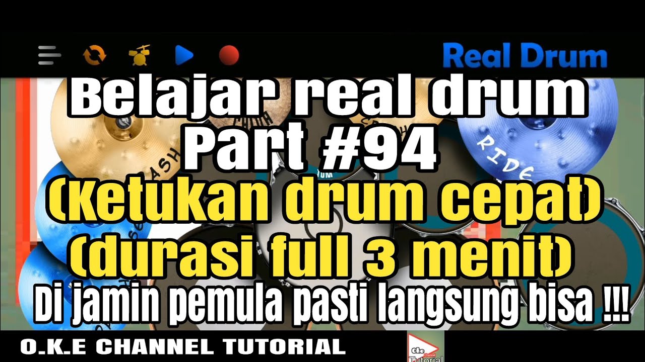Tutorial real drum part 94(SUARA DRUM POP FULL 3 MENIT)no music @o.k ...