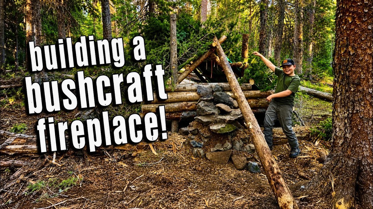 Building onto our bushcraft survival shelter! | Rock fireplace, bigger ...