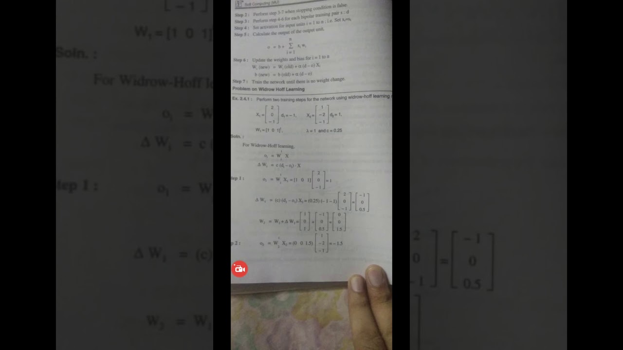 Widrow hoff learning solved numerical-soft Computing - YouTube