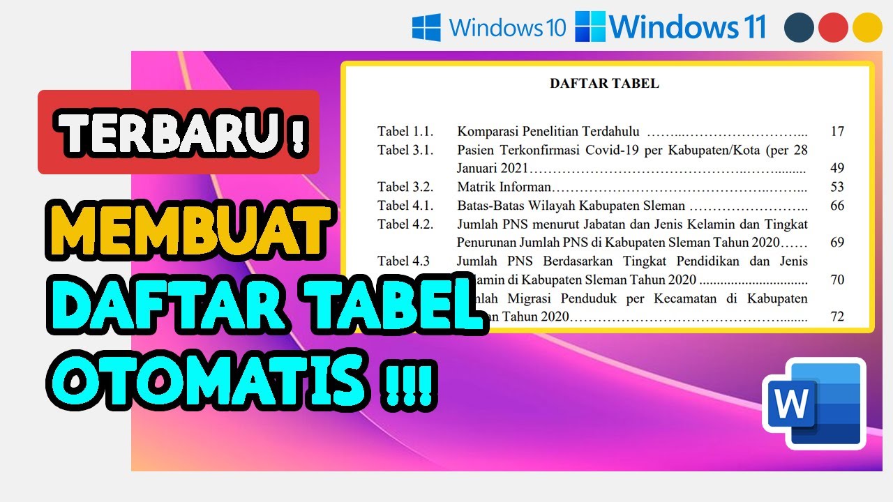 CARA MEMBUAT DAFTAR TABEL OTOMATIS DI WORD (TERBARU) - YouTube