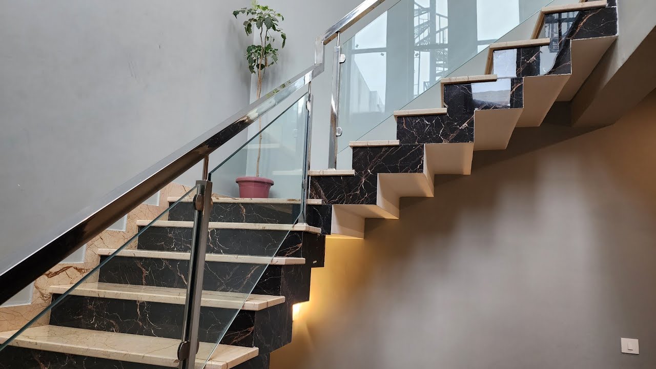 Duplex house stairs and railing design with installation ideas - YouTube