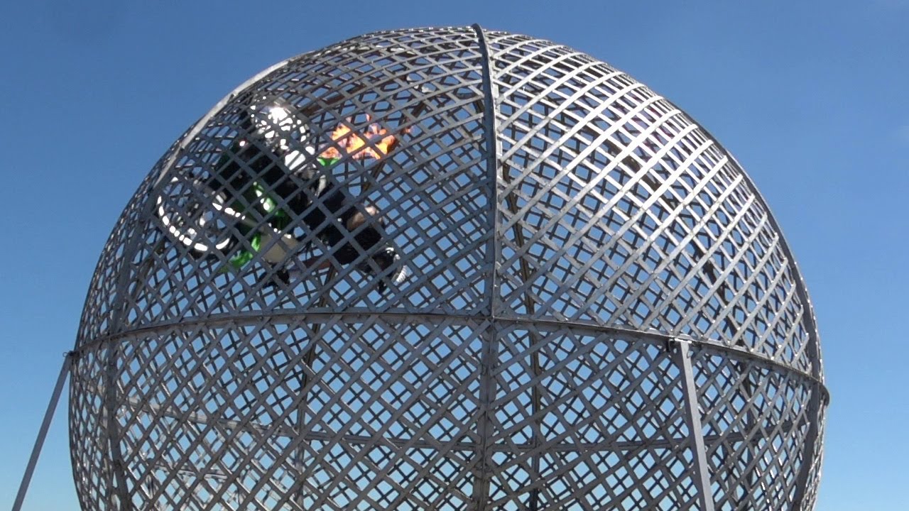 Globe of death - motorcycle stunt show in sphere with chainshaw - YouTube