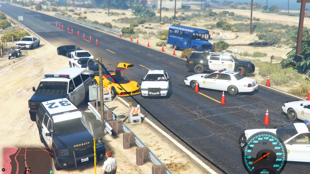 gta 5 Destroying a police checkpoint - YouTube