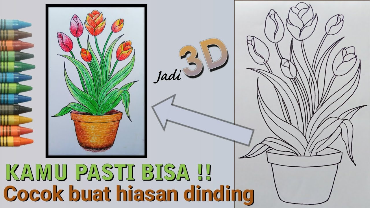 Cara Mudah dan Simple Menggambar dan Mewarnai Bunga Tulip - YouTube