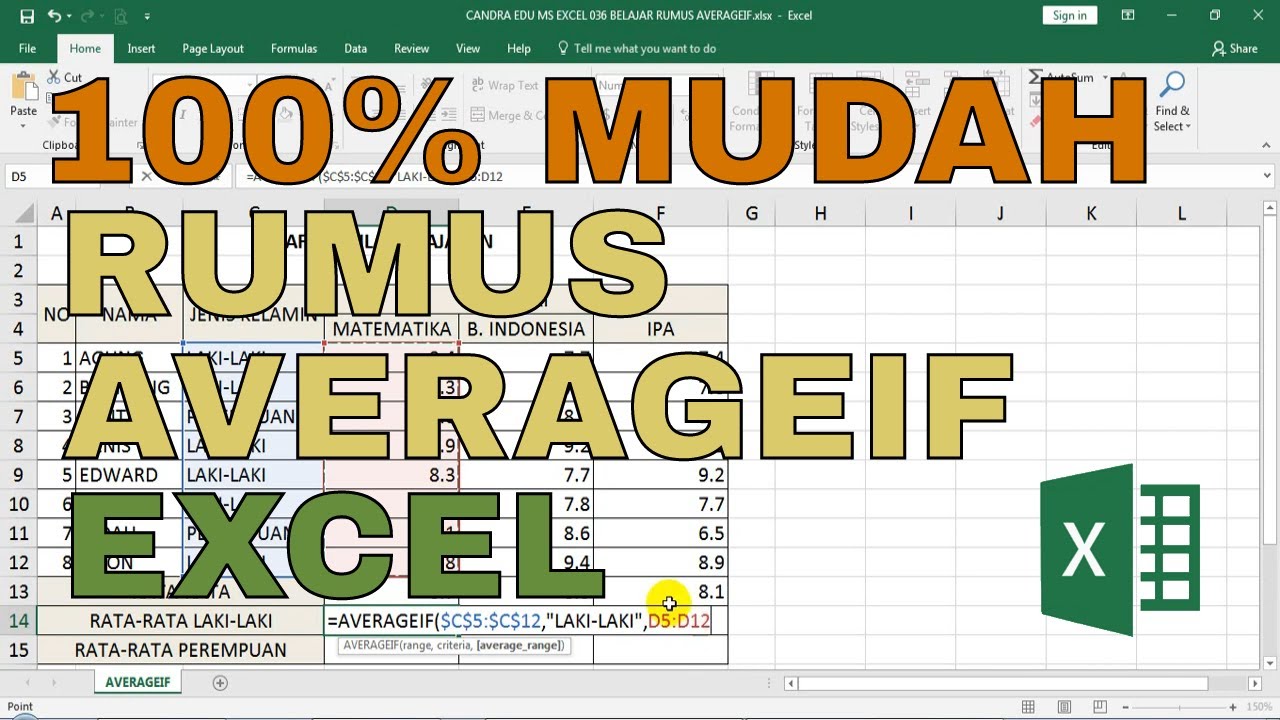 Belajar Rumus AVERAGEIF - Tutorial Excel Pemula - YouTube