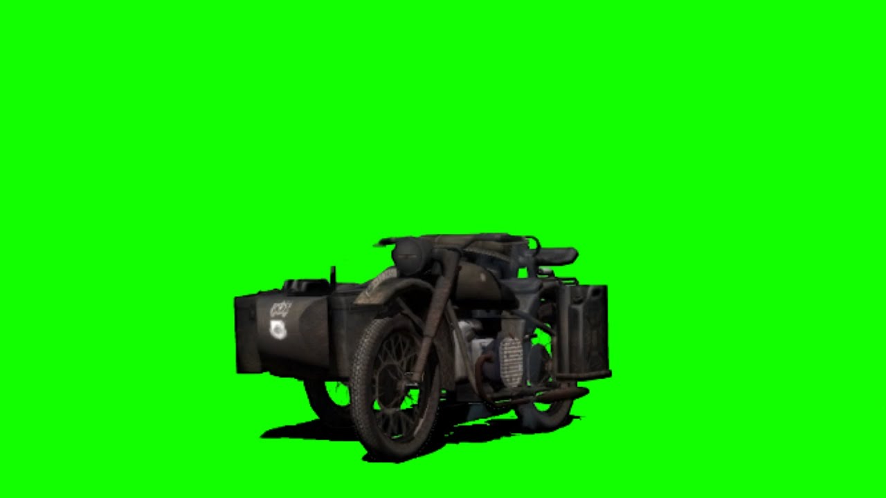 German motor bike BMW R71 K with sidecar, actor crew, green screen ...