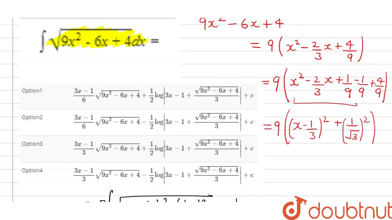 intsqrt 9x 2 6x 4 dx YouTube intsqrt 9x 2 6x 4 dx YouTube