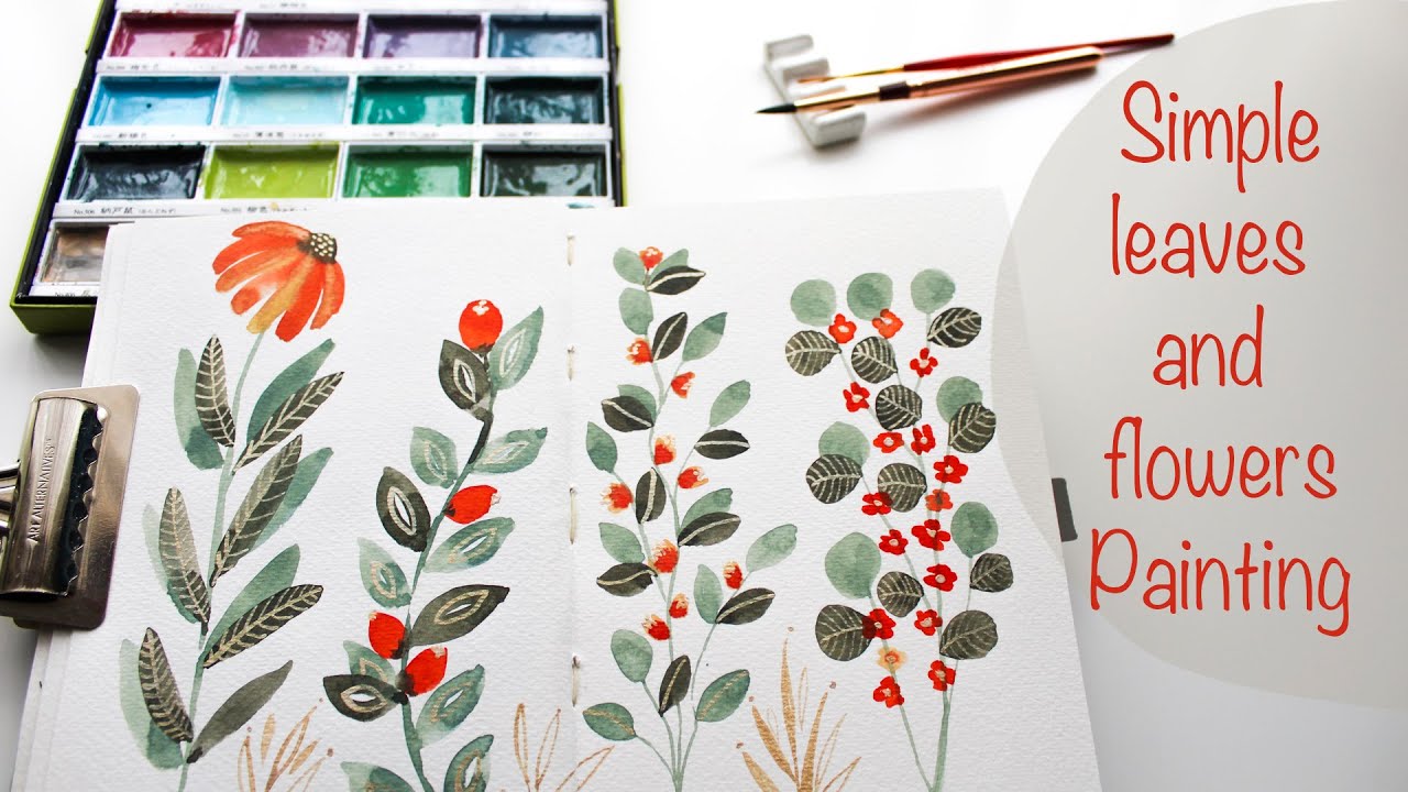 Simple Leaves and flowers with Kuretake Art Nouveau Set Watercolor ...