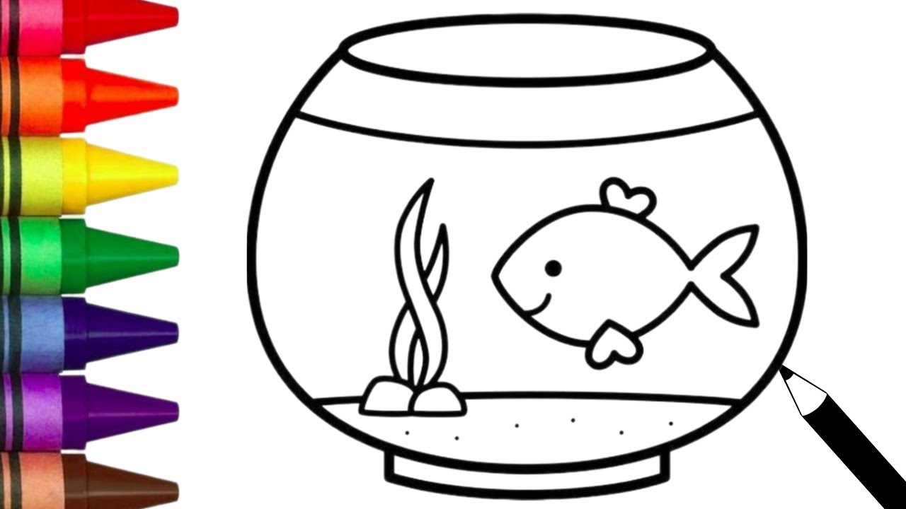 Draw and Color a Fishbowl with a Cute Fish 🐠🌈🐠Drawings for Kids🐟how to ...
