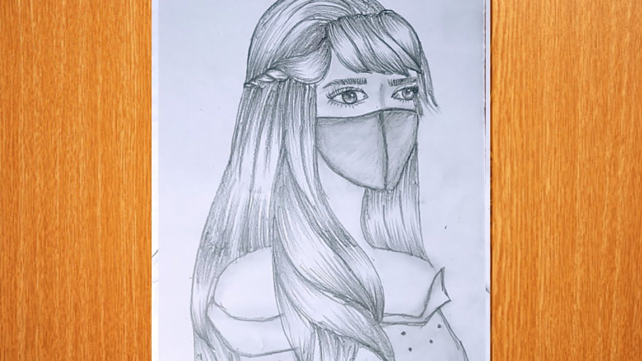 how to draw girl with mask |girl drawing with mask - YouTube