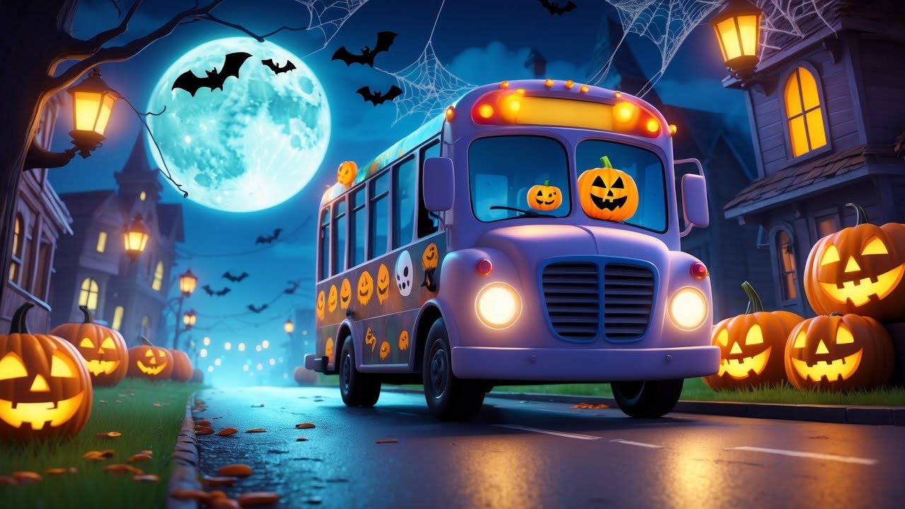 Wheels on the Spooky Bus 🎃 | Halloween Nursery Rhyme for Kids | Ghosts ...