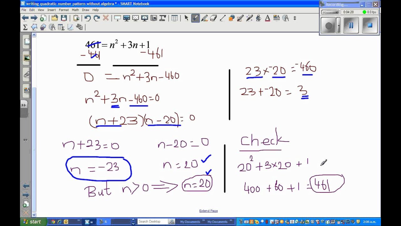 Writing Quadratic Number Pattern Part 2 YouTube Writing Quadratic Number Pattern Part 2 YouTube