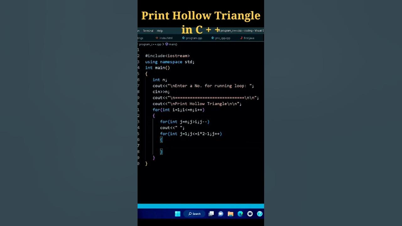 Print Hollow Triangle Pattern In C Shorts Youtubeshorts Coding Pattern Youtube