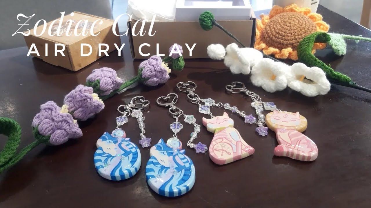 How I make my Zodiac Cat Clay Keychain 🌱🐱 using air dry clay (no bake ...