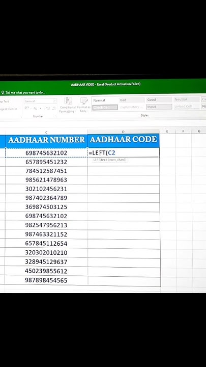How to Create Aadhaar Code by MS Excel ? #computer #excel #exceltips #excel formulas #shorts # ...
