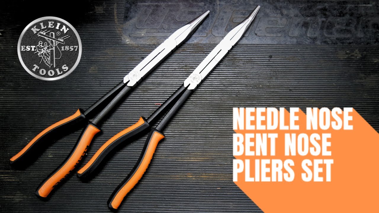 Klein Tools 71402 13 in. Long Reach Needle Nose + Bent Nose Pliers Set ...