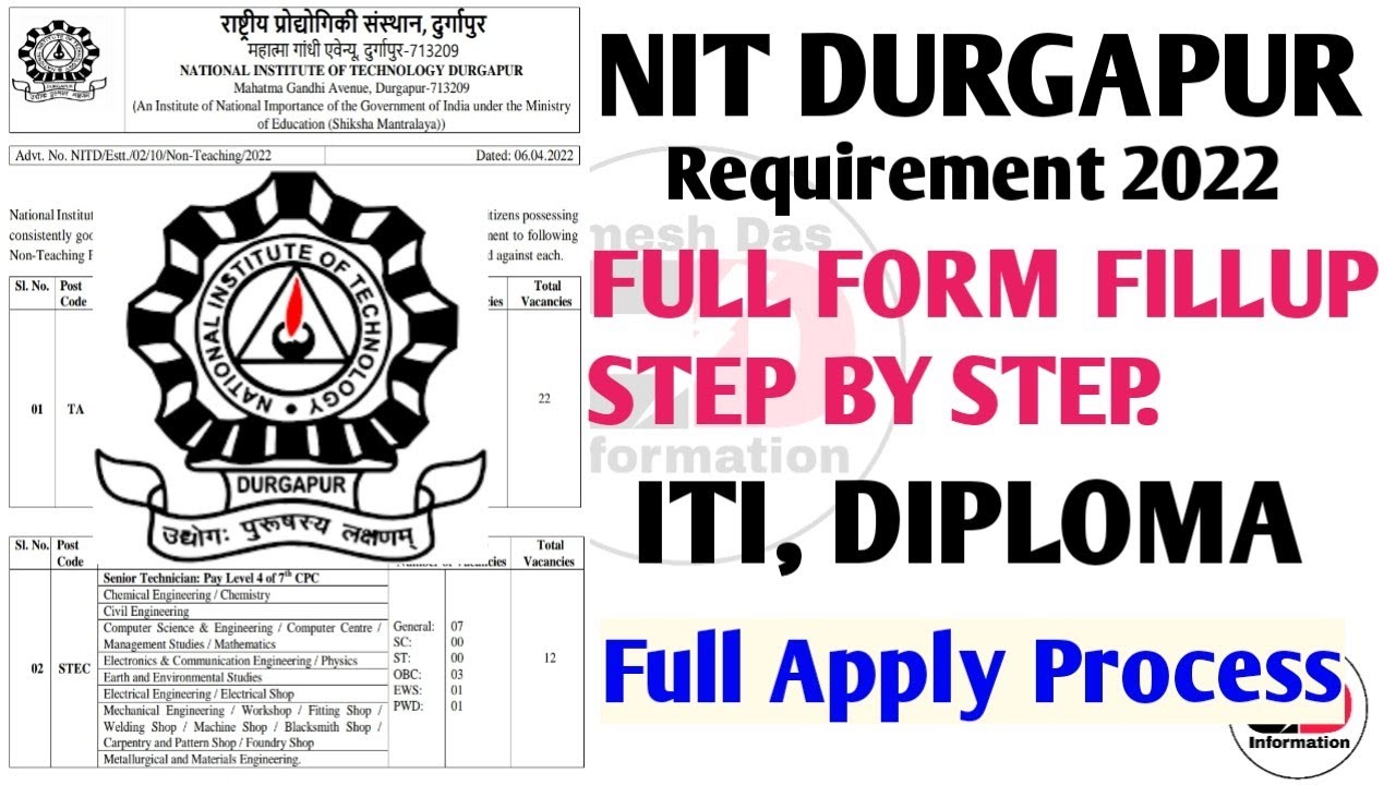 NIT DURGAPUR FULL FORM FILLUP STEP BY STEP || ITI, DIPLOMA FORM KESE ...