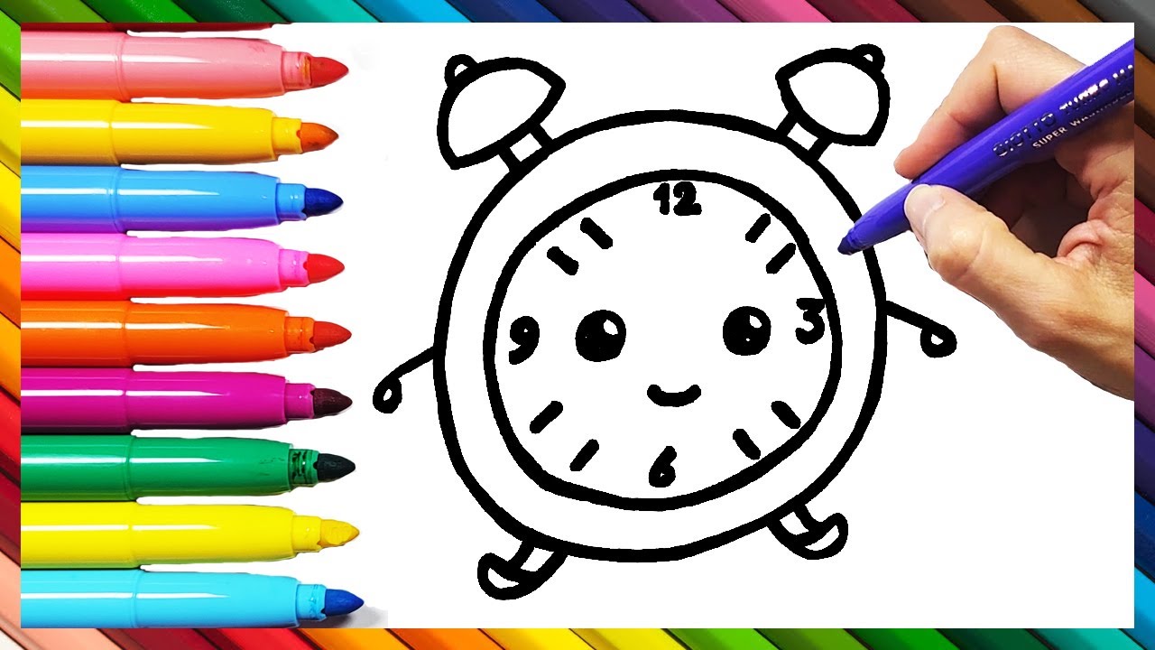 Drawing and Coloring a Cute Alarm Clock ⏰🌈 Drawings for Kids - YouTube