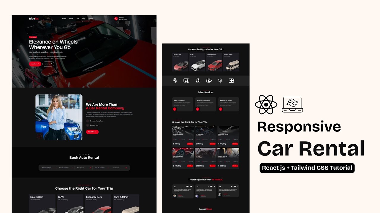 Build a Responsive Car Rental Website in React JS & Tailwind CSS | Step ...