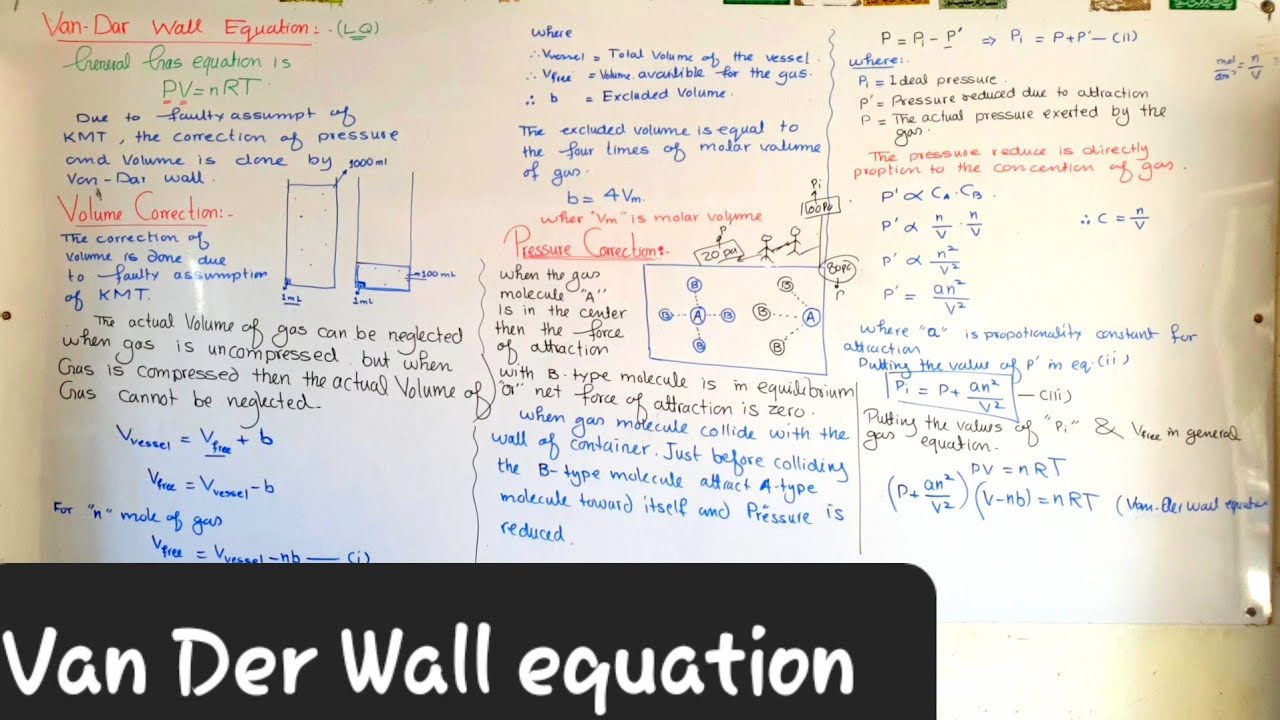 Part-1. Van Der Wall equation | ch#3 | 11th class Chemistry - YouTube
