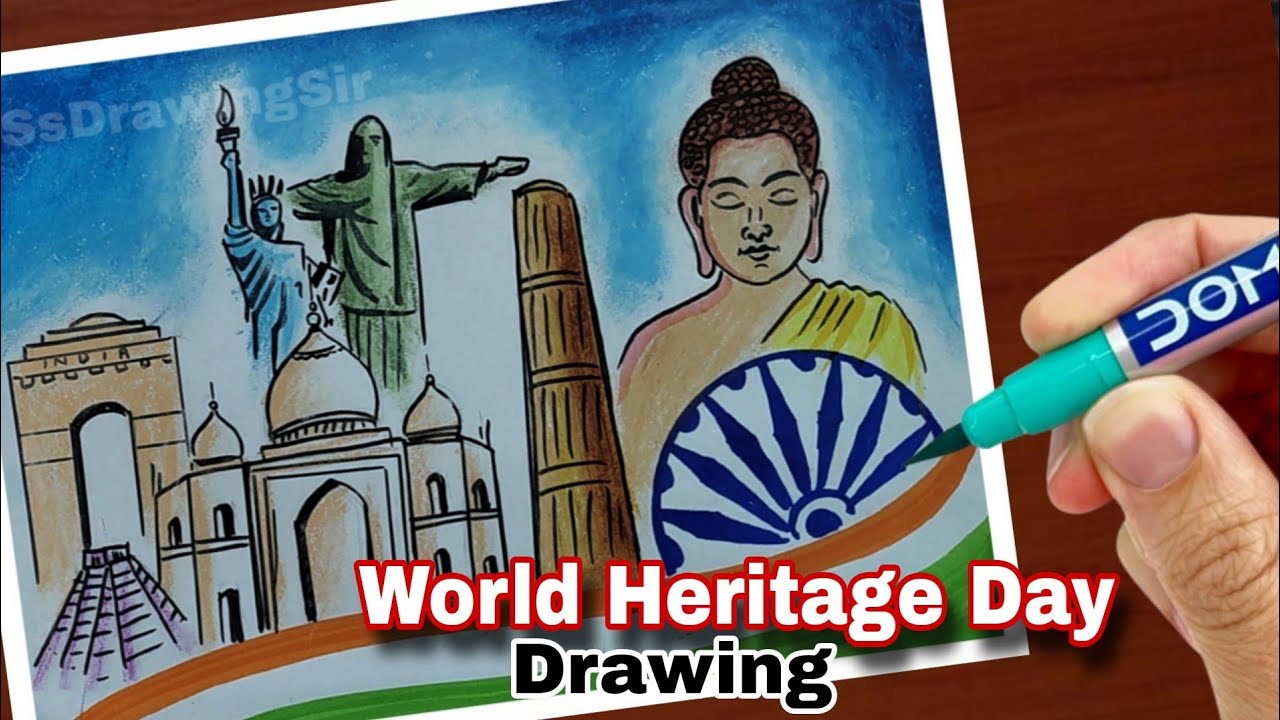 heritage day drawing / World Heritage day drawing with Oil pastel - YouTube