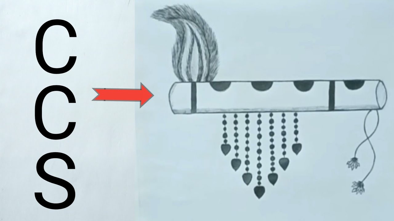 bansuri drawing/ how to draw letter 'CCS' Flute drawing/ krishna ...