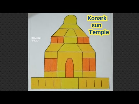 konark sun temple(Odisha temple) drawing by using shapes|Temple in ...