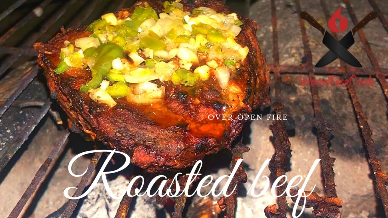PRIMITIVE ROASTED BEEF!![OVER OPEN FIRE AT NIGHT] - YouTube