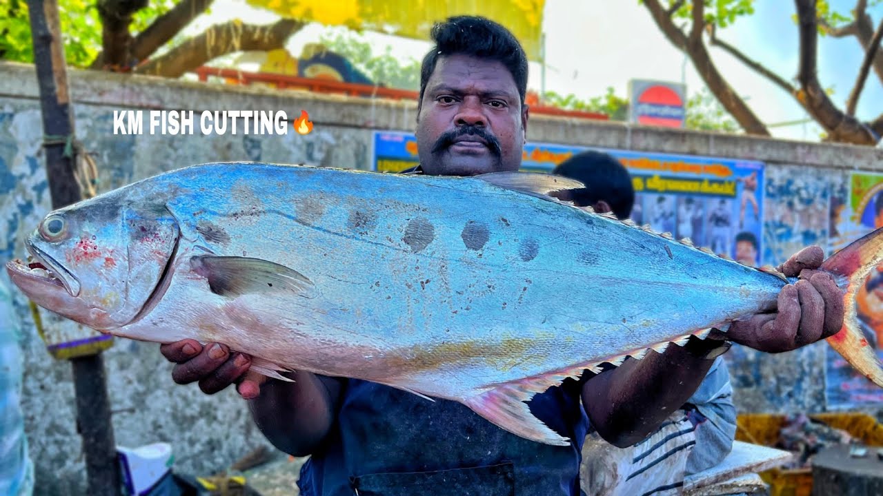 KASIMEDU 🔥 SPEED SELVAM | HUGE SKIN TRAVELLY FISH CUTTING VIDEO | 4K ...