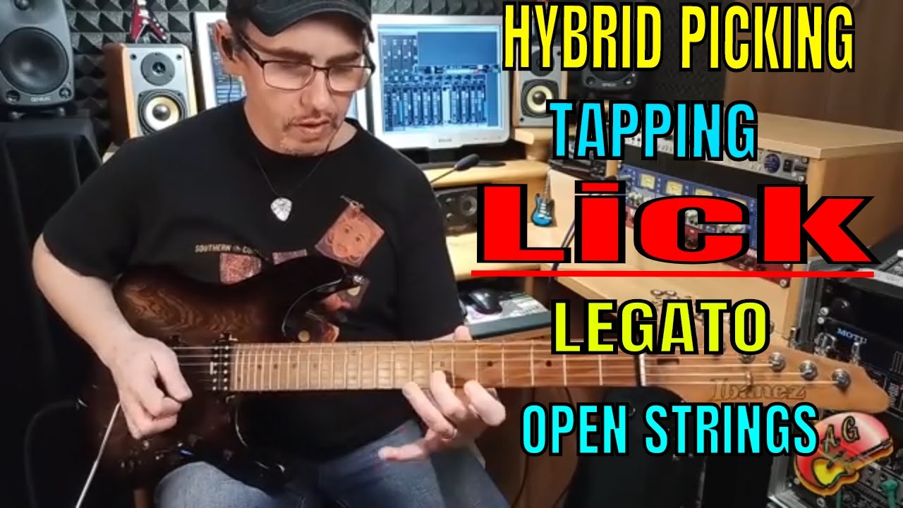 Hybrid Picking- Legato - Tapping - Open Strings - Lick- Tutorial Tab and Backing Track - YouTube