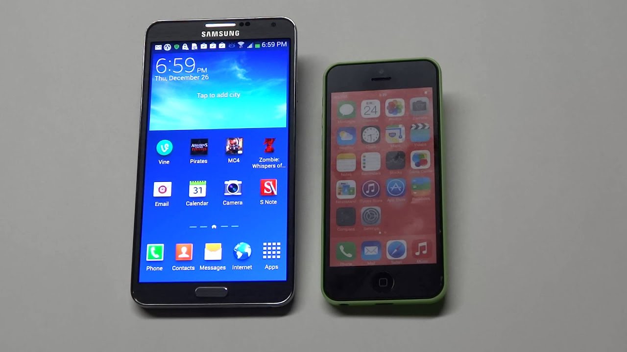 Samsung Galaxy Note 3 vs Apple Iphone 5c - Fliptroniks.com - YouTube