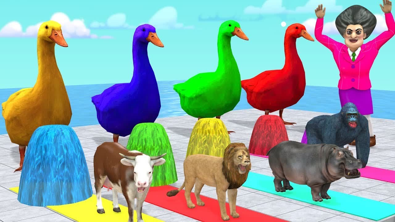 Duck cartoon vs Cow vs Hippo vs Rabbit vs Elephant - Farm Animals ...