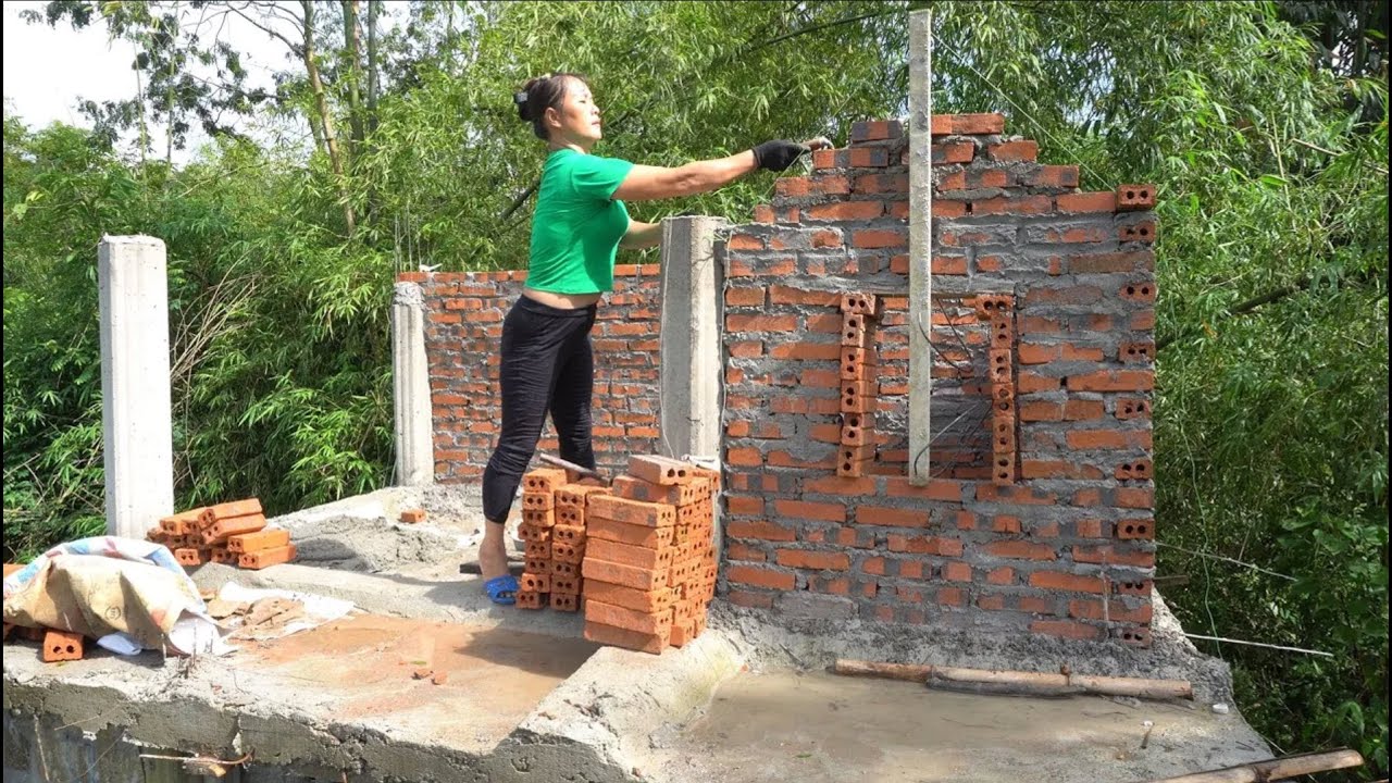 Genius girl restores old houses - Single mother building brick house ...