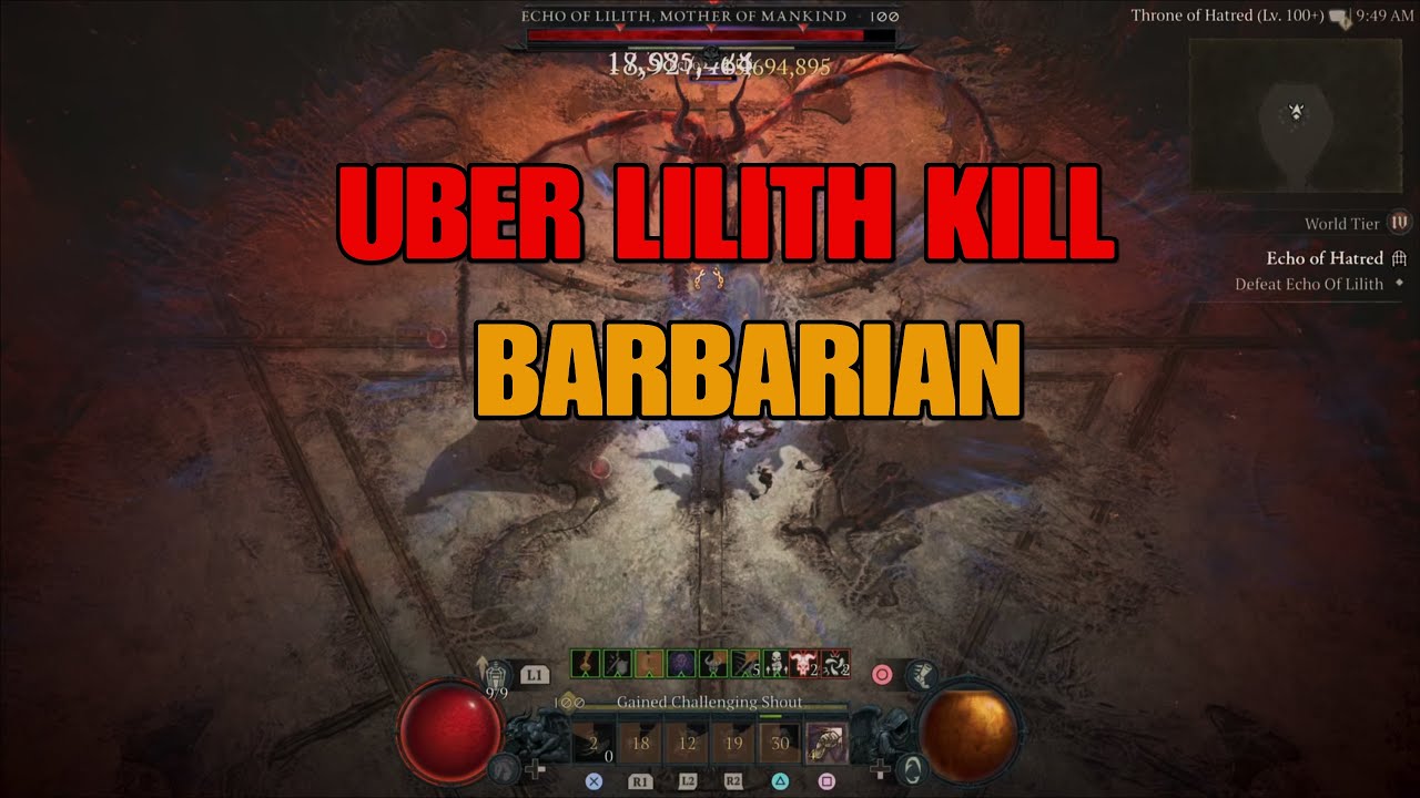 Diablo IV Season 4 Solo Uber Lilith Kill Bash Barbarian - YouTube